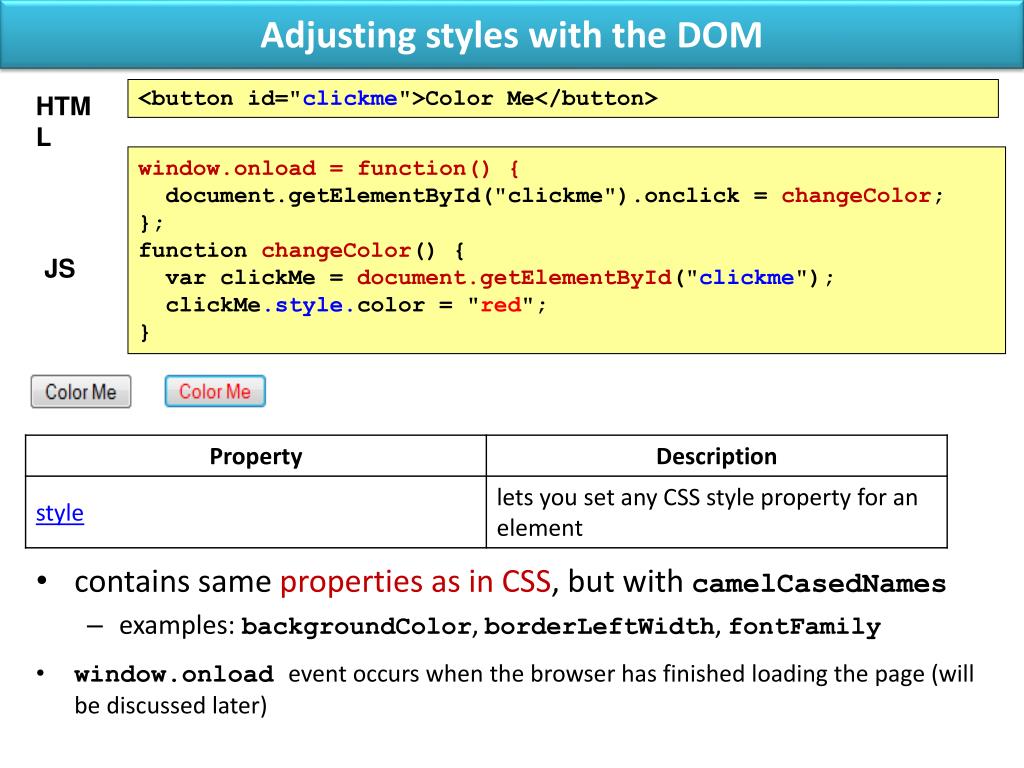 Ppt Javascript Event Driven Programming Intro To Dom Arrays Styling Etc Powerpoint