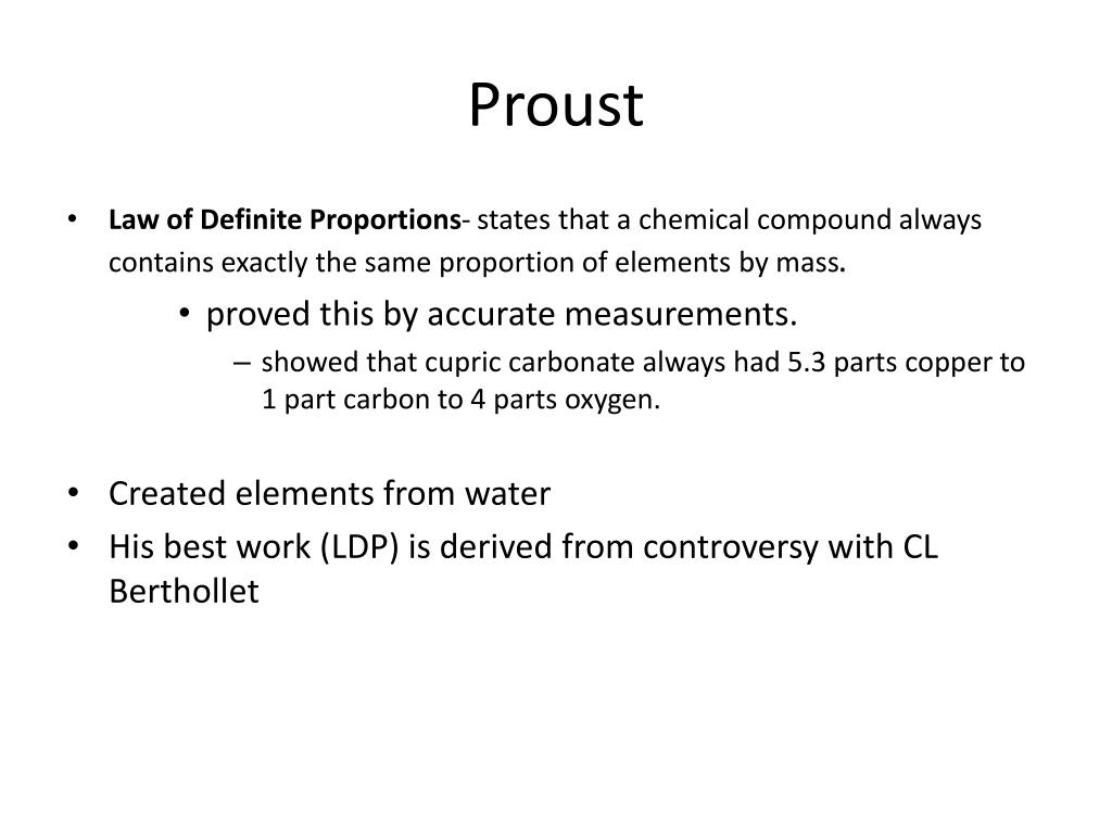PPT - Lavoisier, Proust and Berthollet and the Laws of Conservation of ...