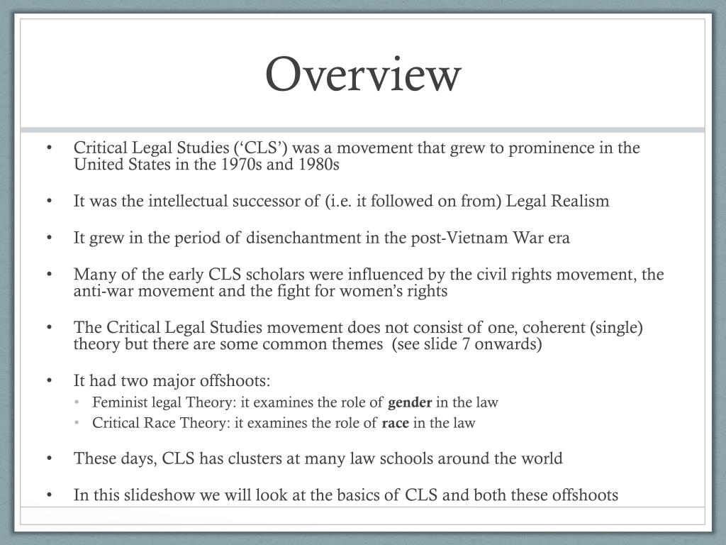 PPT - Critical legal studies, feminism and critical race theory ...