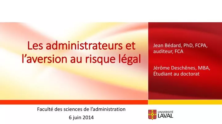 PPT - Les administrateurs et l’aversion au risque légal PowerPoint ...
