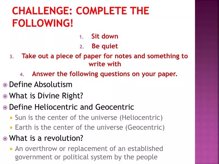 PPT - Challenge: Complete the Following! PowerPoint Presentation, free ...