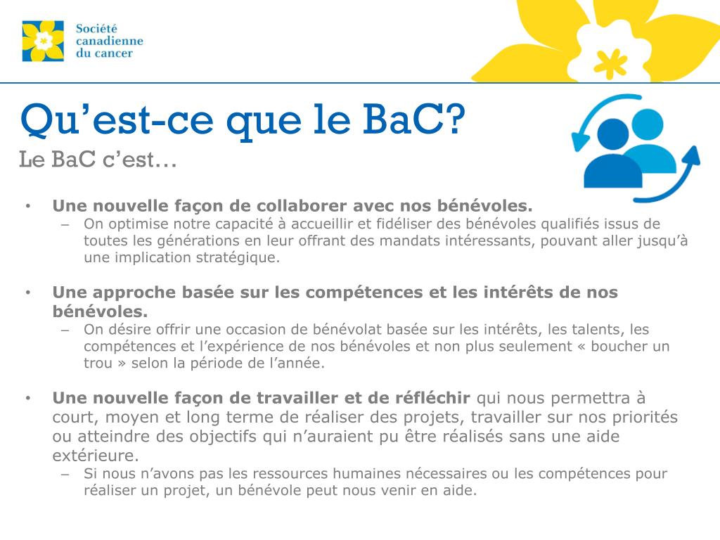 PPT - Le BaC Le bénévolat axé sur les compétences PowerPoint ...
