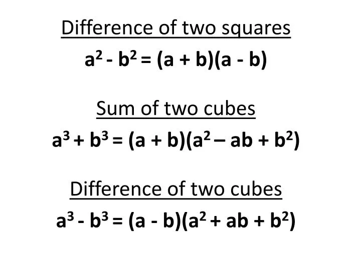 PPT - Difference of two squares a 2 - b 2 = (a + b)(a - b) Sum of two ... PPT - Difference of two squares a 2 - b 2 = (a + b)(a - b) Sum of two ...