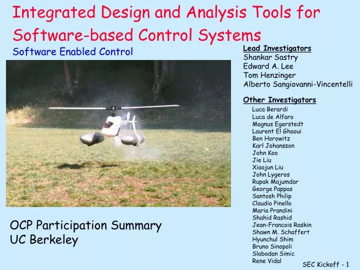 PPT - Integrated Design and Analysis Tools for Software-based Control ...
