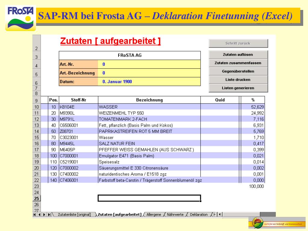 PPT - SAP-RM 2.1 bei Frosta AG Rezeptur & Lebensmittelrechtliche ...