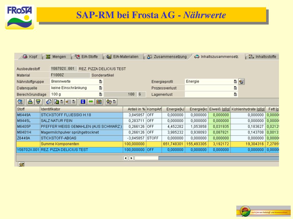 PPT - SAP-RM 2.1 bei Frosta AG Rezeptur & Lebensmittelrechtliche ...