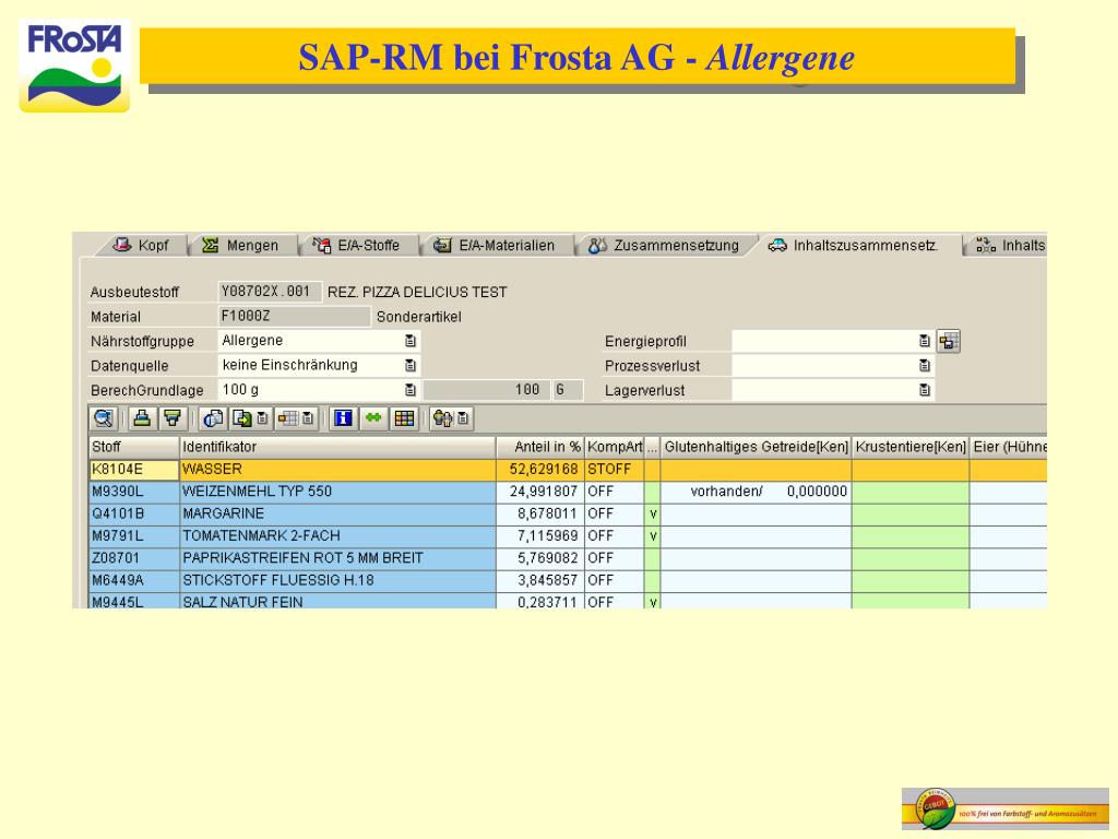 PPT - SAP-RM 2.1 bei Frosta AG Rezeptur & Lebensmittelrechtliche ...