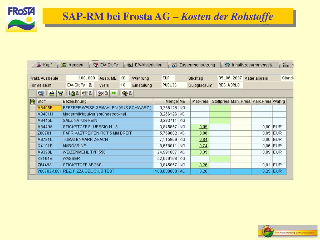 PPT - SAP-RM 2.1 bei Frosta AG Rezeptur & Lebensmittelrechtliche ...