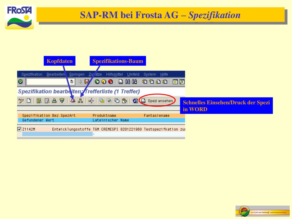 PPT - SAP-RM 2.1 bei Frosta AG Rezeptur & Lebensmittelrechtliche ...