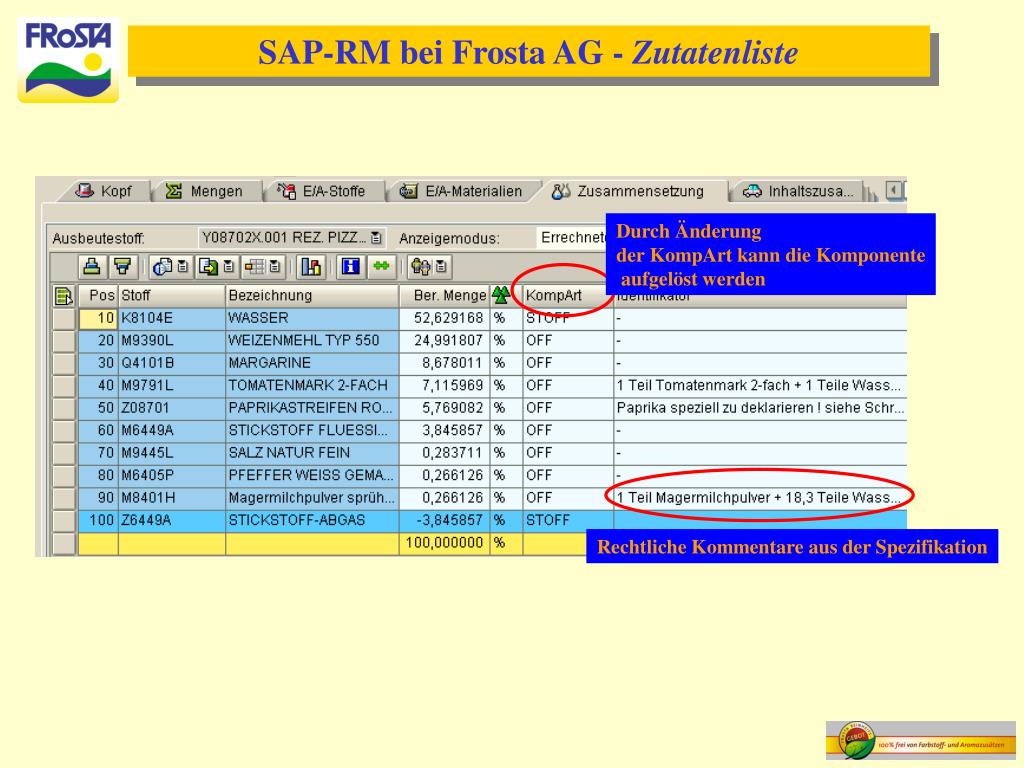 PPT - SAP-RM 2.1 bei Frosta AG Rezeptur & Lebensmittelrechtliche ...