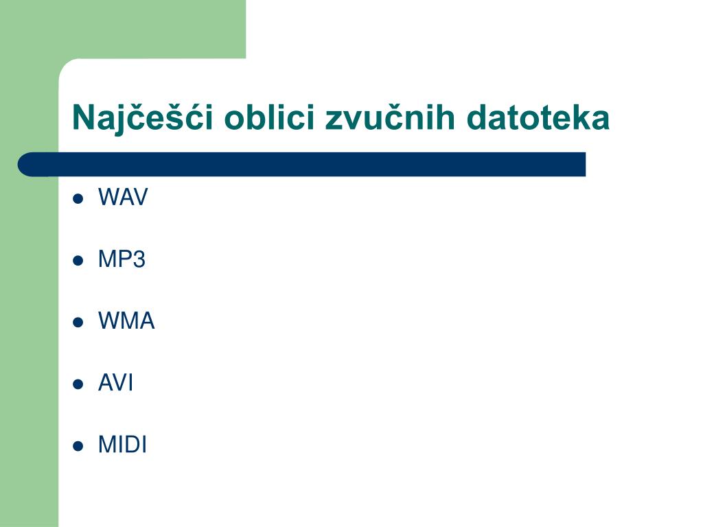 PPT - Pohranjivanje multimedijalnih sadržaja, obrada zvuka PowerPoint ...
