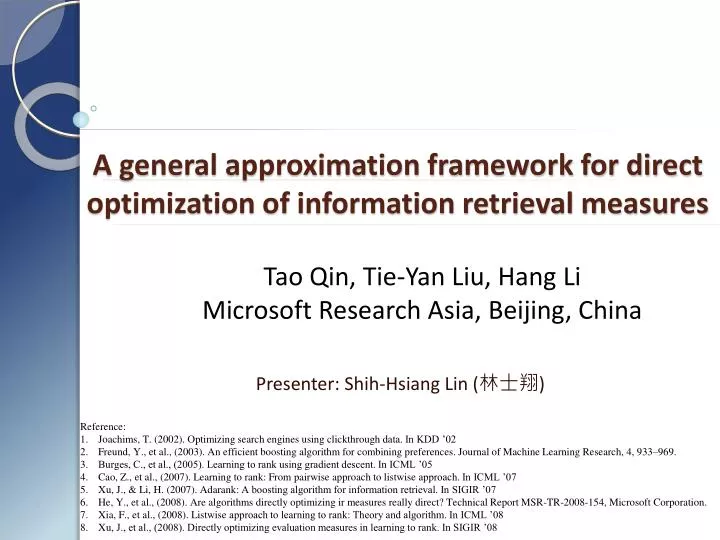 Ppt A General Approximation Framework For Direct Optimization Of