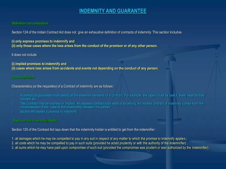 PPT - INDEMNITY AND GUARANTEE Definition not exhaustive PowerPoint ...