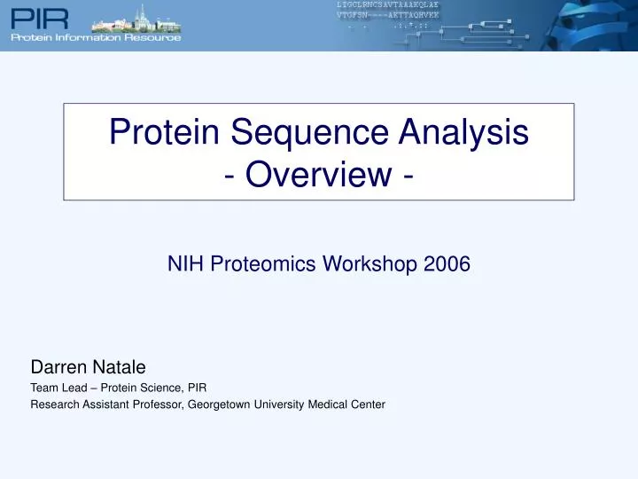 PPT - Protein Sequence Analysis - Overview - PowerPoint Presentation ...
