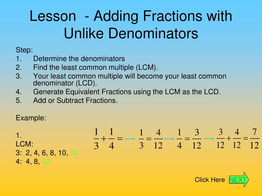 PPT Adding And Subtracting Fractions With Unlike Denominators