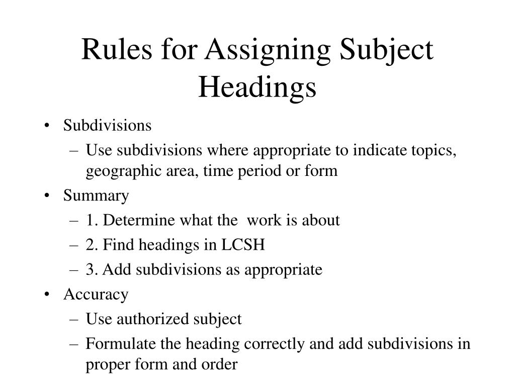 PPT - Sears List of Subject Headings Library of Congress Subject ...