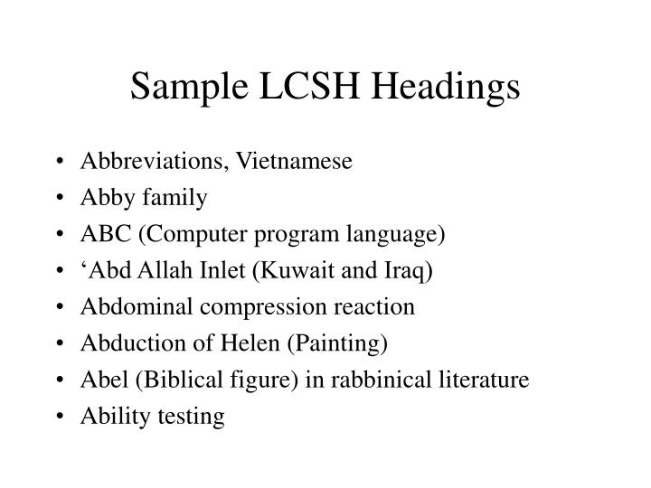 PPT - Sears List of Subject Headings Library of Congress Subject ...