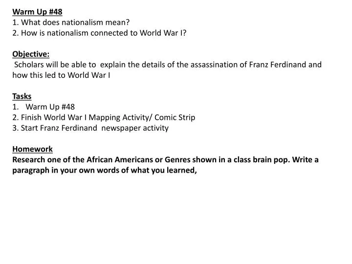 PPT - Warm Up #48 1. What does nationalism mean? 2. How is nationalism ...