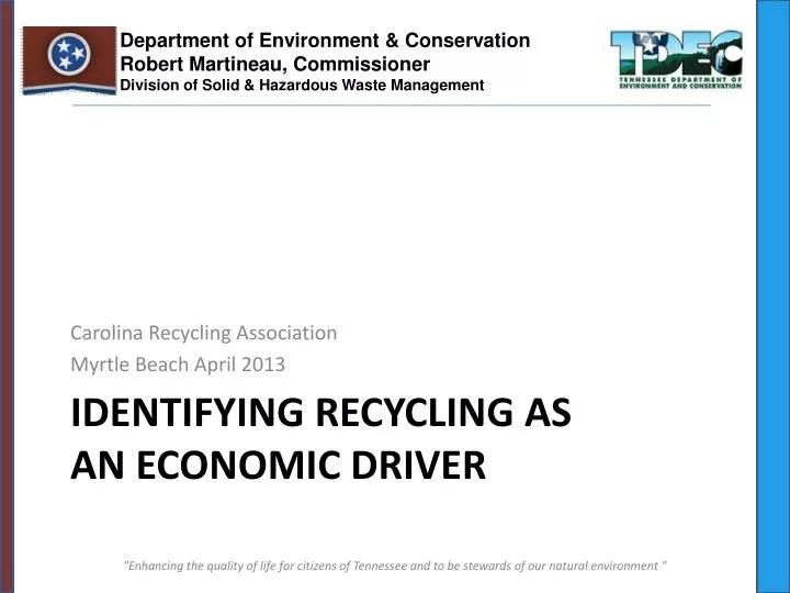 PPT - Identifying Recycling as an economic driver PowerPoint ...