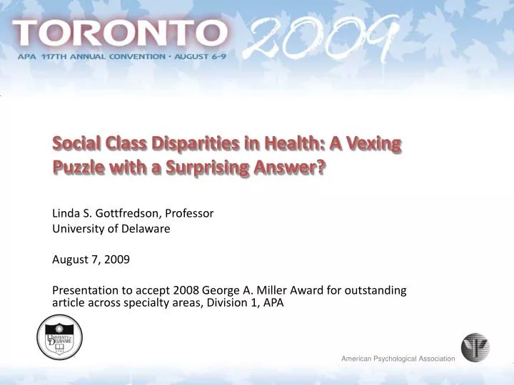 PPT - Linda S. Gottfredson, Professor University of Delaware August 7 ...