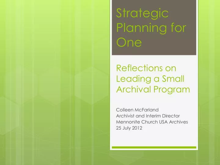 PPT - Strategic Planning for One Reflections on Leading a Small ...