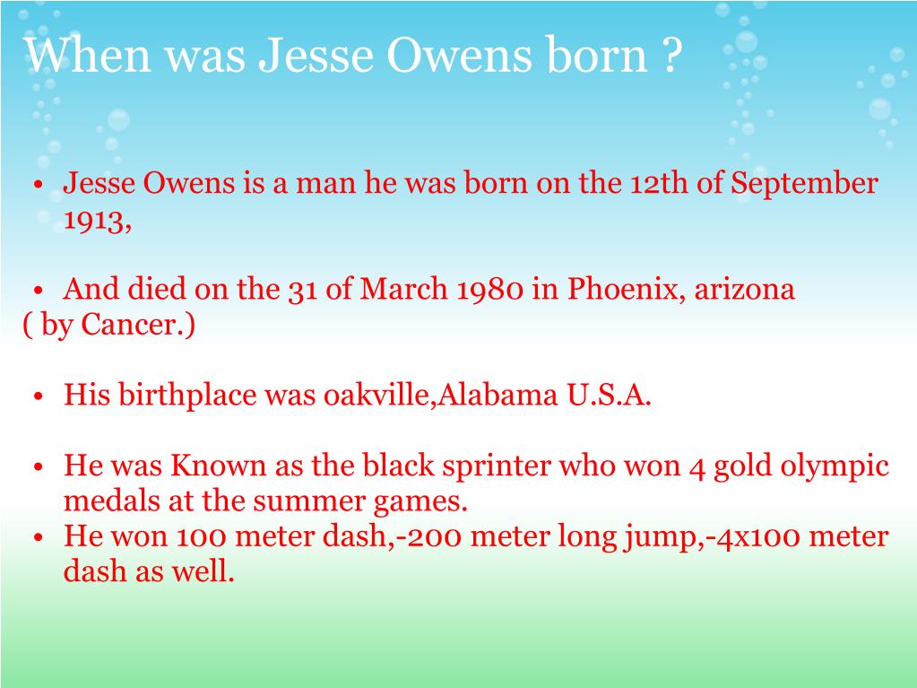 Ppt Jesse Owens Life By Aaron Georgia Muminah Powerpoint Presentation Id3100554