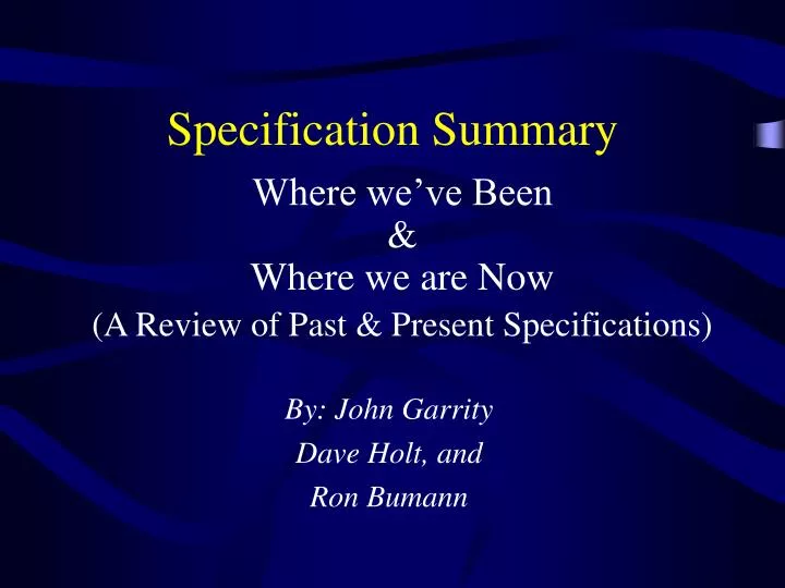 PPT - Specification Summary PowerPoint Presentation, free download - ID ...