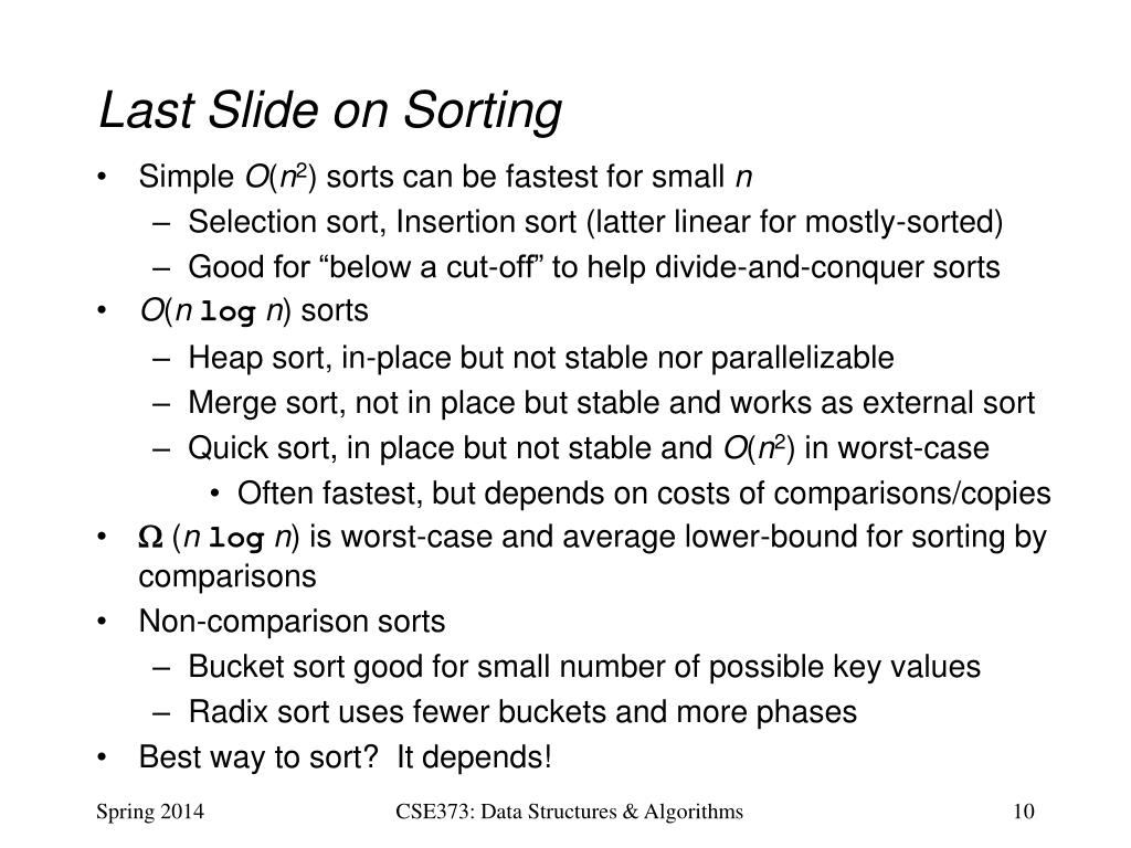 Ppt Cse373 Data Structure And Algorithms Lecture 23 More Sorting And O Ther Classes Of 5939