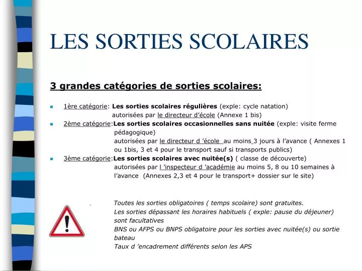PPT - LES SORTIES SCOLAIRES PowerPoint Presentation, free download - ID ...