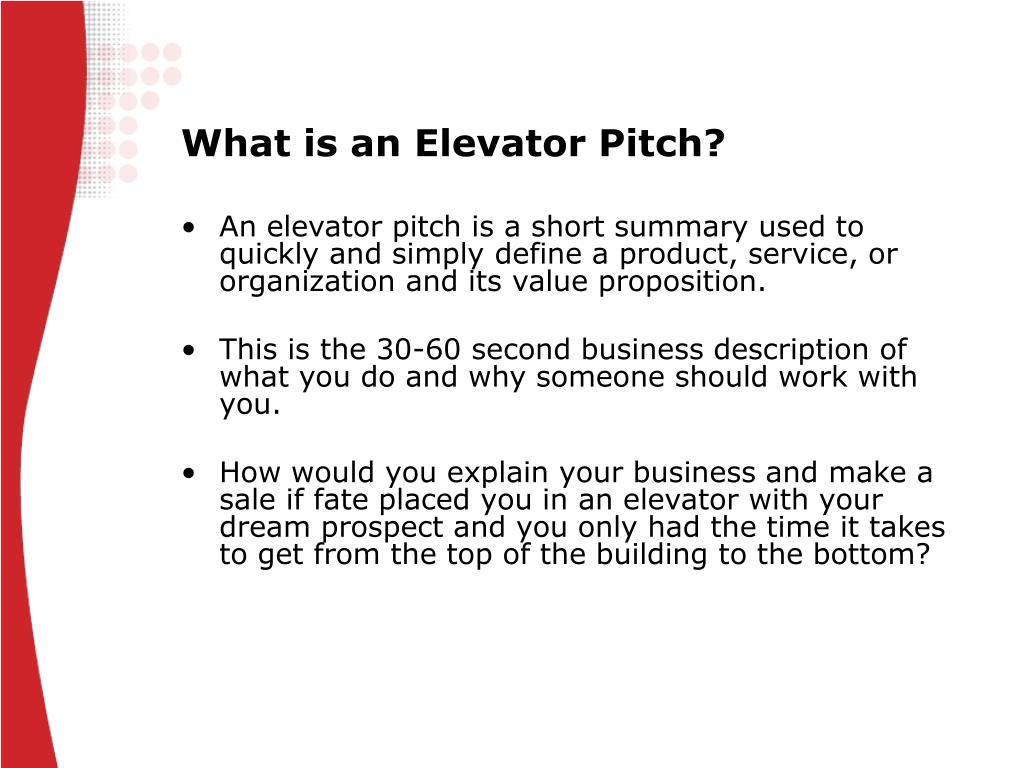 PPT - Perfecting Your Elevator Pitch Tim Cooney, Advantage One Imaging ...