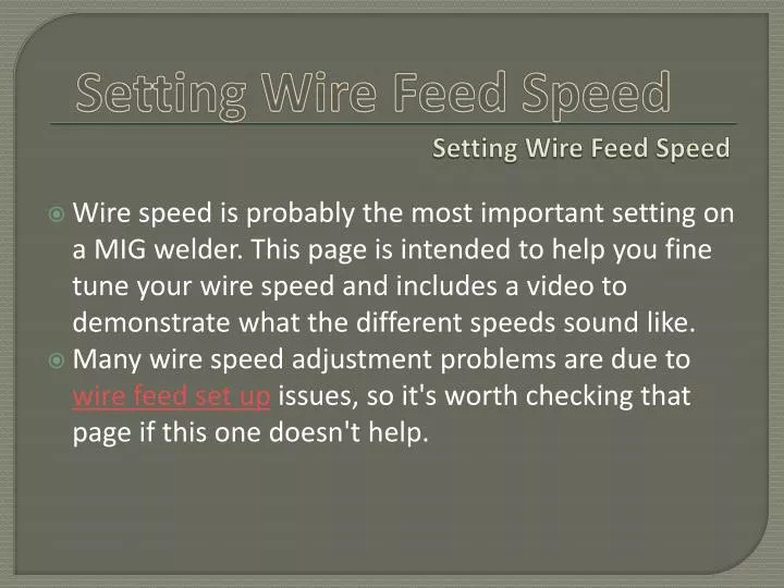 PPT - Setting Wire Feed Speed PowerPoint Presentation, free download ...