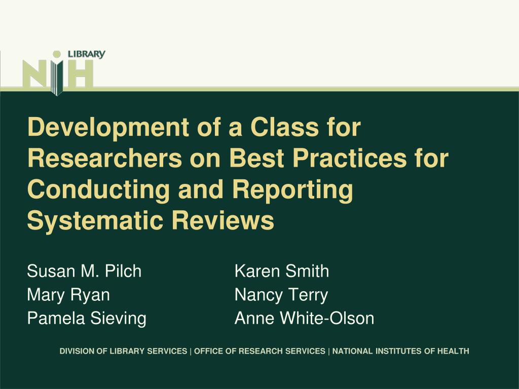 PPT - Best Practices for Conducting Systematic Reviews: A Training ...