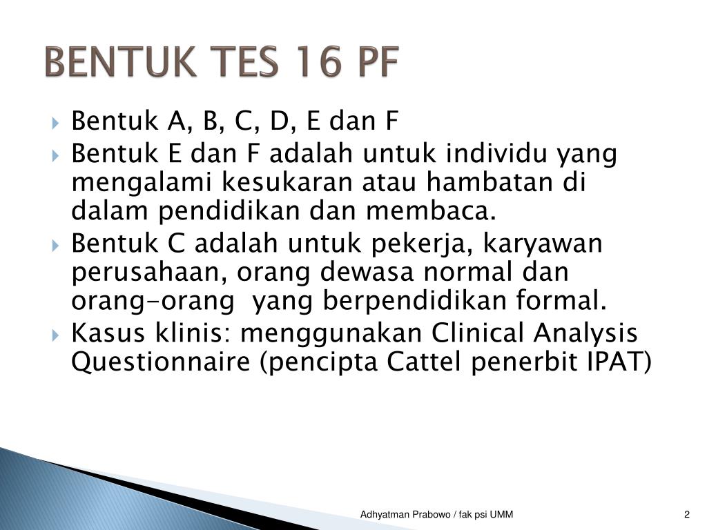 PPT - 16 PF SIXTEEN PERSONALITY FACTOR QUESTIONAIRE PowerPoint Presentation - ID:3115447