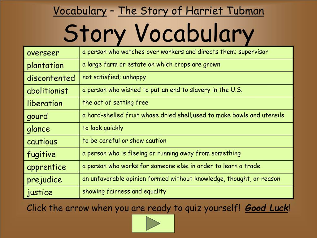 PPT - Interactive Study Tool: Harriet Tubman's Vocabulary PowerPoint ...