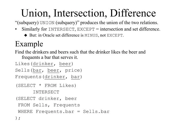 PPT - Union, Intersection, Difference PowerPoint Presentation, free ...