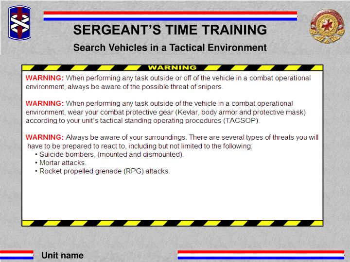 PPT - SERGEANT’S TIME TRAINING Search Vehicles in a Tactical ...