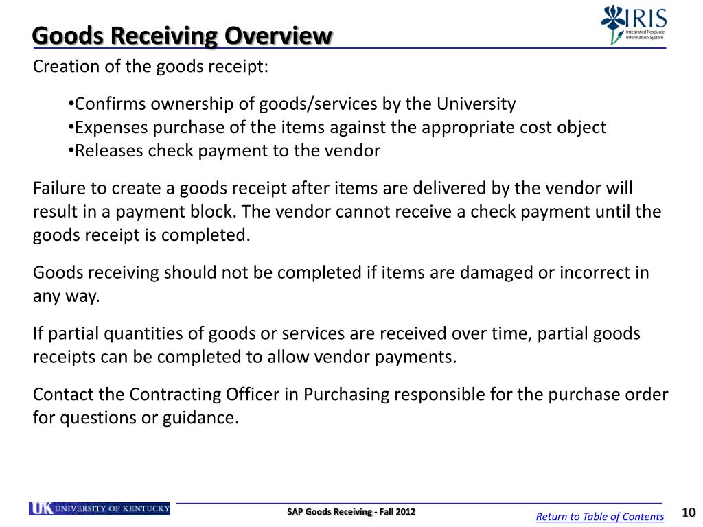 PPT - SAP Goods Receiving Goods Receiver MM_REC_320 PowerPoint ...