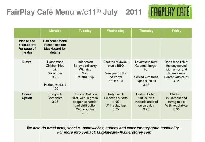 PPT - FairPlay Café Menu w/c11 th July 2011 PowerPoint Presentation ...