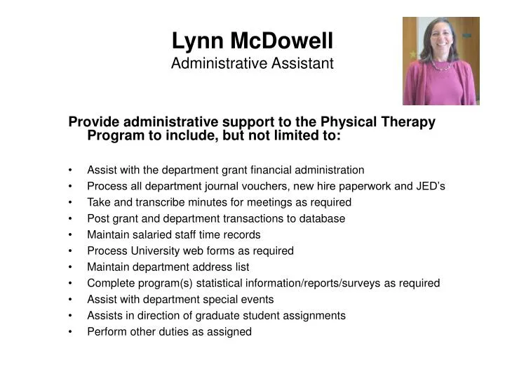 PPT - Lynn McDowell Administrative Assistant PowerPoint Presentation ...