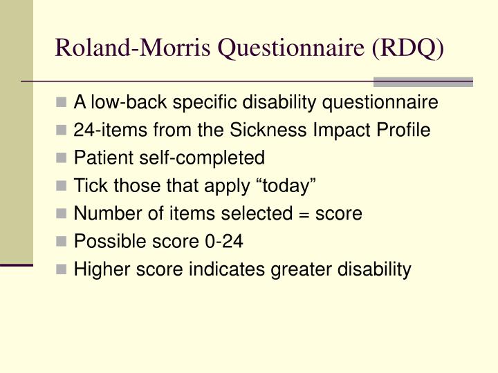 PPT - Rasch analysis of the Roland-Morris Disability Questionnaire ...