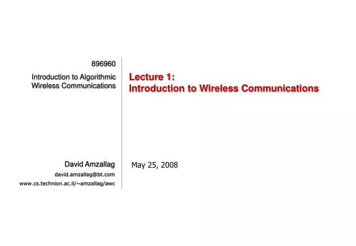 PPT - Lecture 1: Introduction to Wireless Communications PowerPoint ...