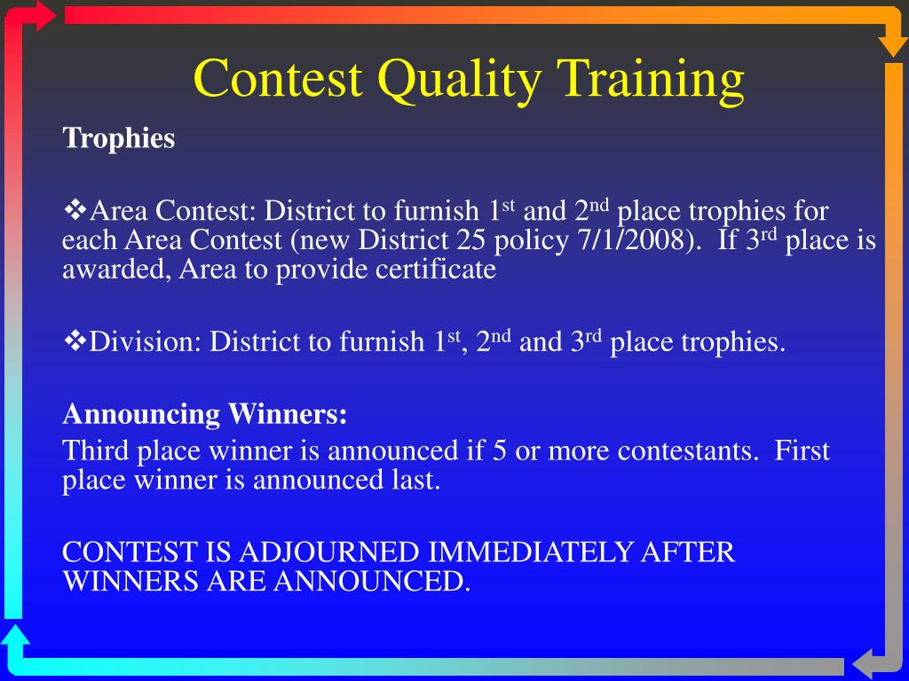 PPT - Contest Quality Training 2008-2009 Diana Patton District Contest ...