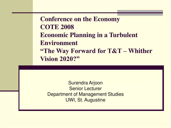 PPT - Surendra Arjoon Senior Lecturer Department of Management Studies ...