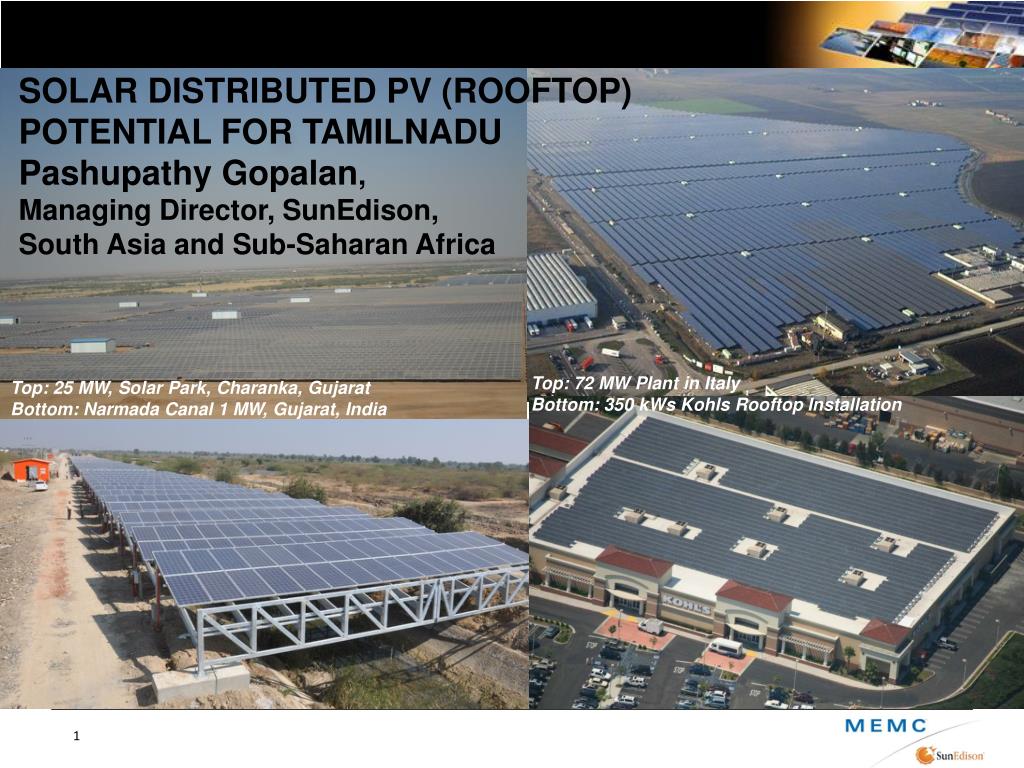 PPT - Top: 25 MW, Solar Park, Charanka , Gujarat Bottom: Narmada Canal ...