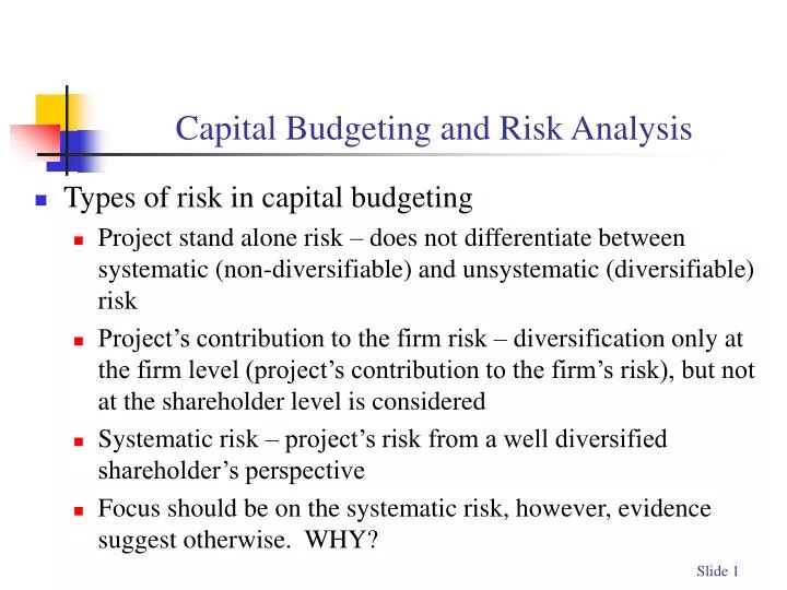 PPT - Capital Budgeting and Risk Analysis PowerPoint Presentation, free ...