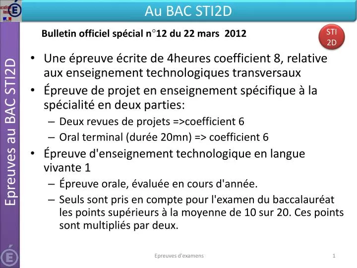 PPT - Epreuves au BAC STI2D PowerPoint Presentation, free download - ID:3148890
