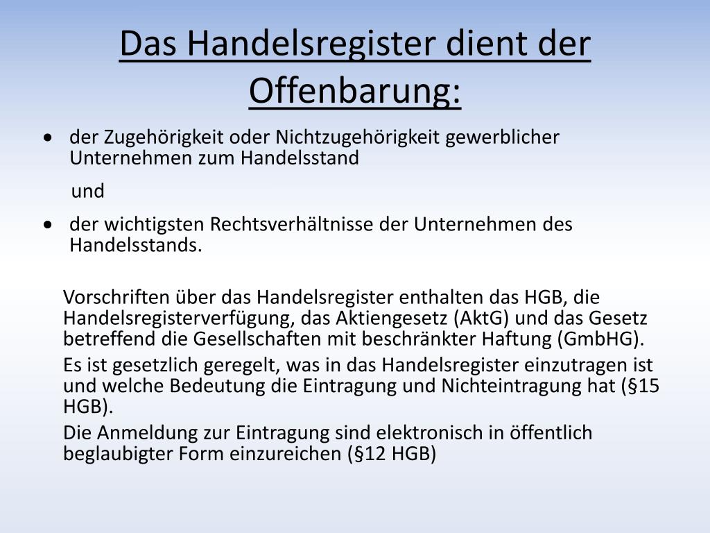 Funktionen Des Handelsregisters – OIDK