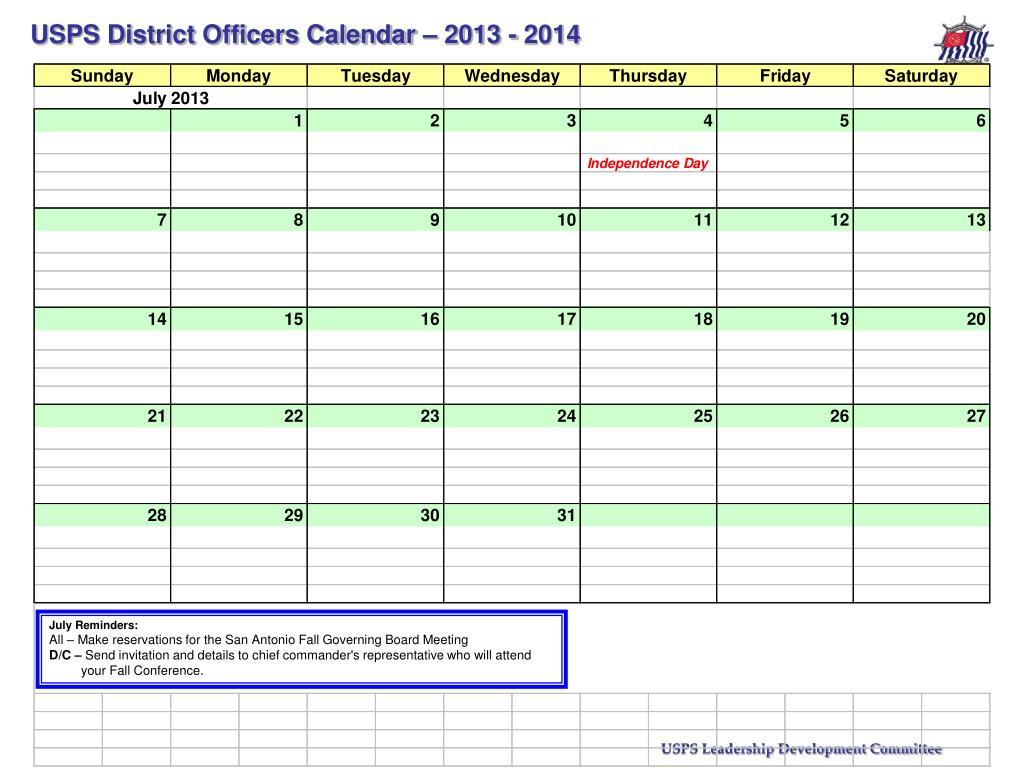 PPT - USPS District Officers Calendar 2013 - 2014 PowerPoint ...
