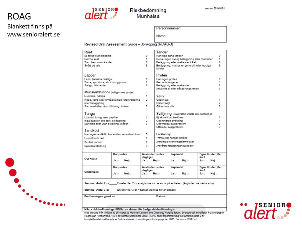PPT - Munhälsobedömning enligt ROAG (Revised oral assessment guide) i ...