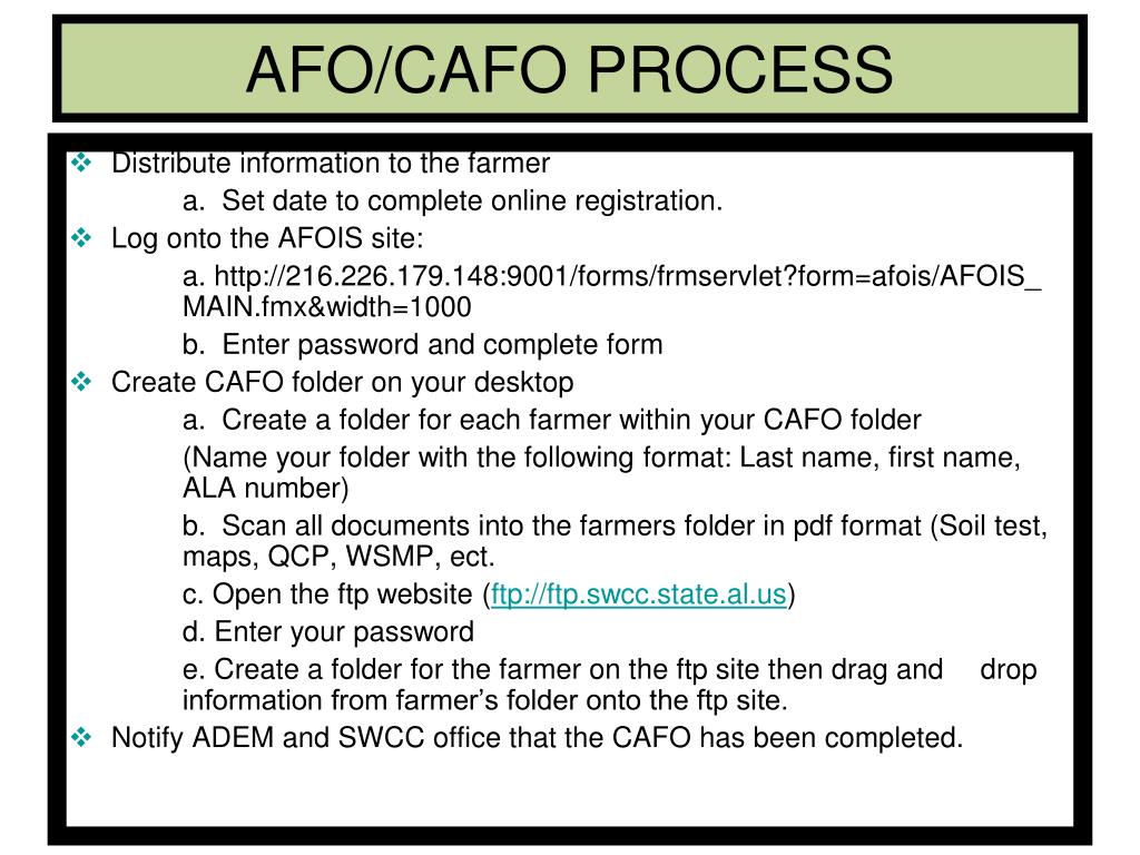 PPT - CAFO/AFO 2013 AFOIS REGISTRATION MANUAL PowerPoint Presentation ...